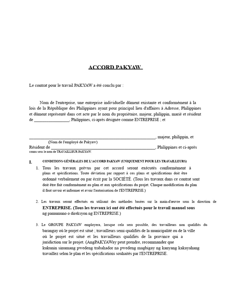 Accord de travail PAKYAW aux Philippines | PDF | Business