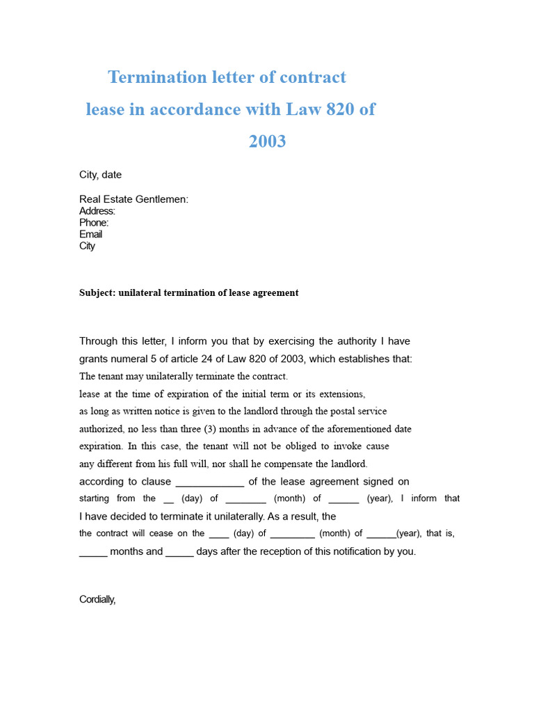 Unilateral Lease Termination Notice | PDF