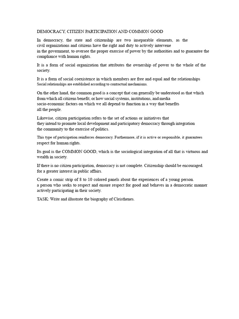Democracy, Citizen Participation, and the Common Good | PDF