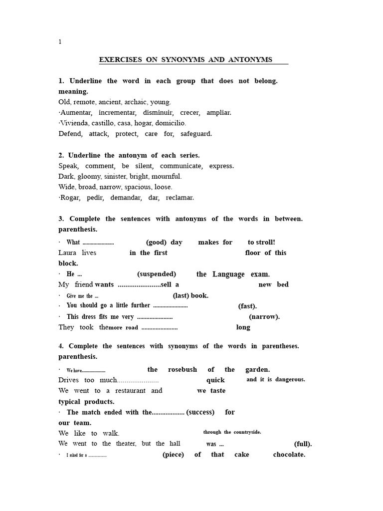 Antonyms and Exercises for Vocabulary | PDF | Linguistics