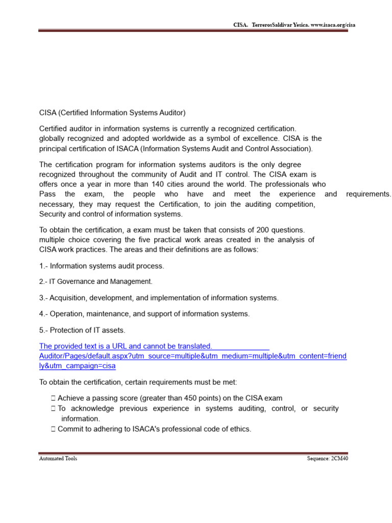 Cisa Pdf Audit Certification