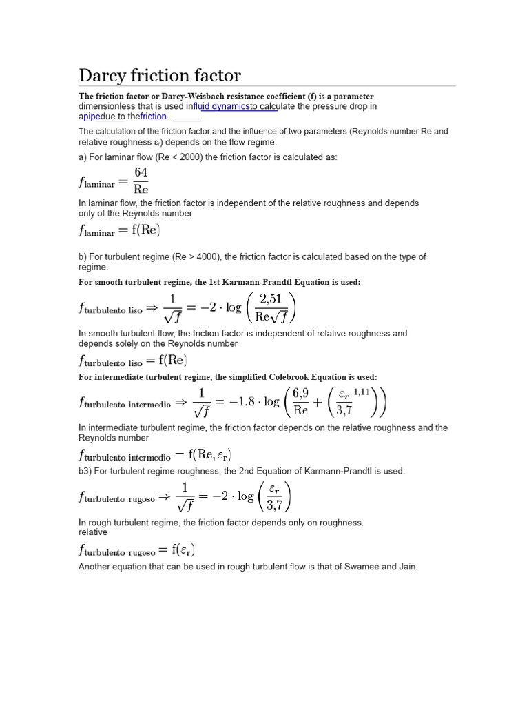 Darcy Friction Factor | PDF