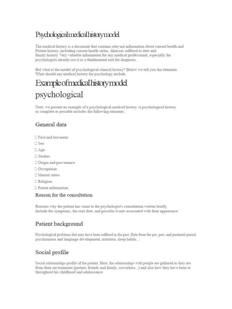 Psychiatric Clinical History Model | PDF