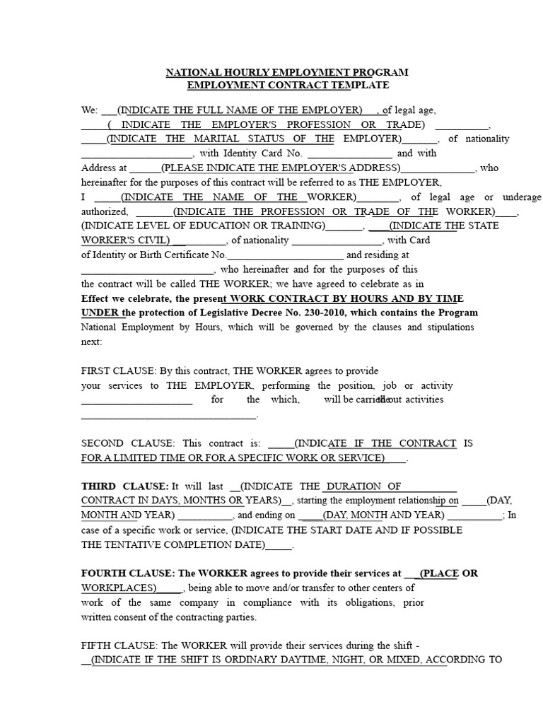 Hourly Employment Contract Template | PDF | Employment | Salary