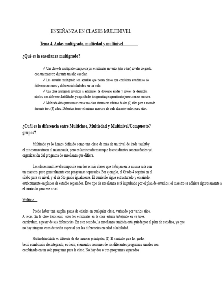 4.-Aulas Multigrado, Multiedad y Multinivel | PDF | Plan de estudios | Enseñando