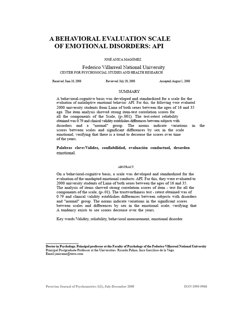 API Scale for Evaluating Emotional Disorders | PDF | Psychology | Neurosis