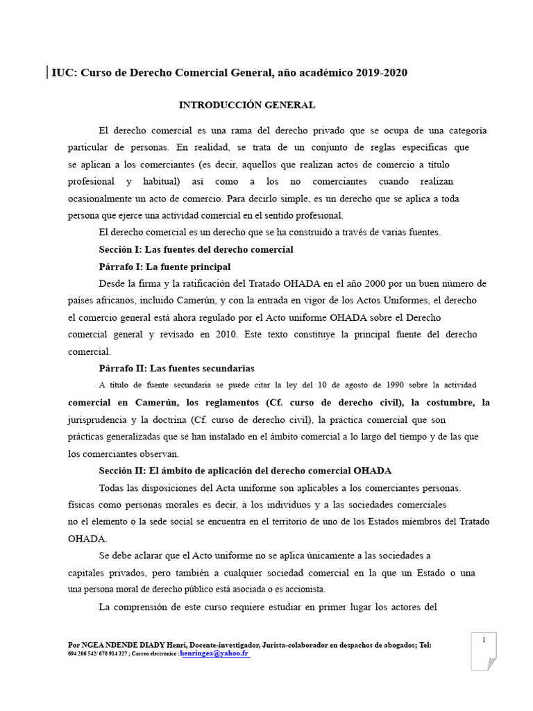 Derecho Comercial General OHADA 2019-2020 | PDF | Jurisdicción | Propiedad