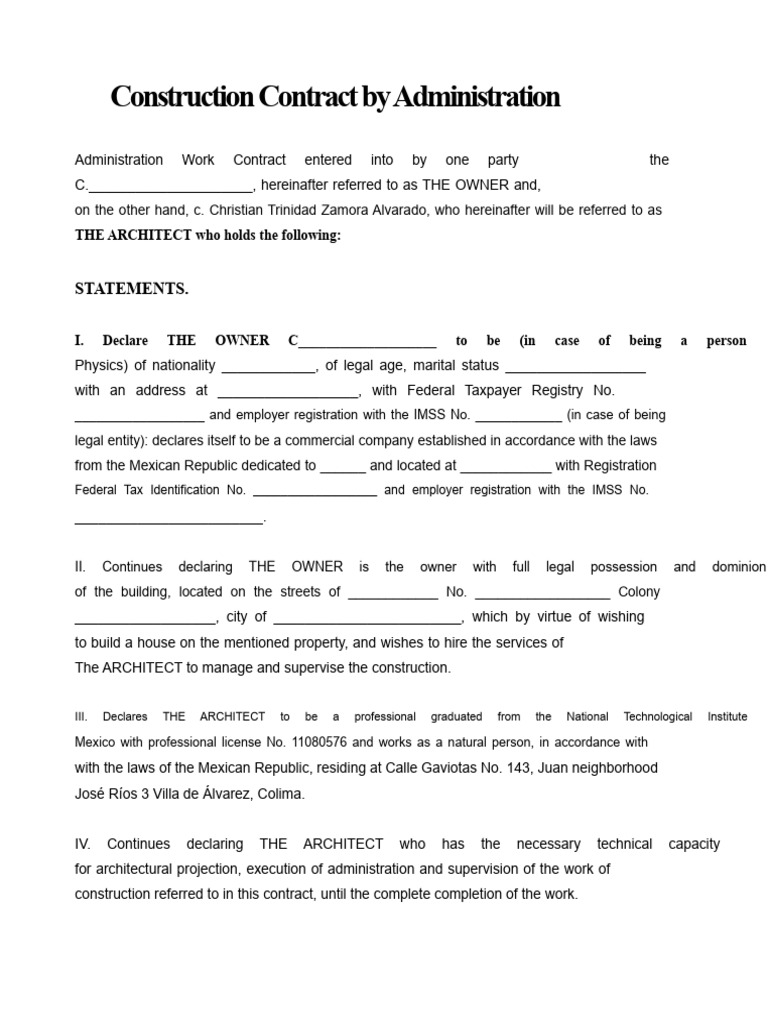 Construction Administration Contract | PDF | Architect | Breach Of Contract