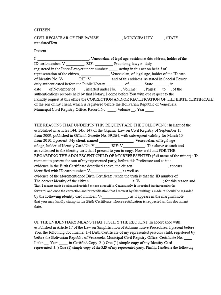 Model For Writing A Request For Correction of Birth Certificate | PDF | Birth Certificate ...