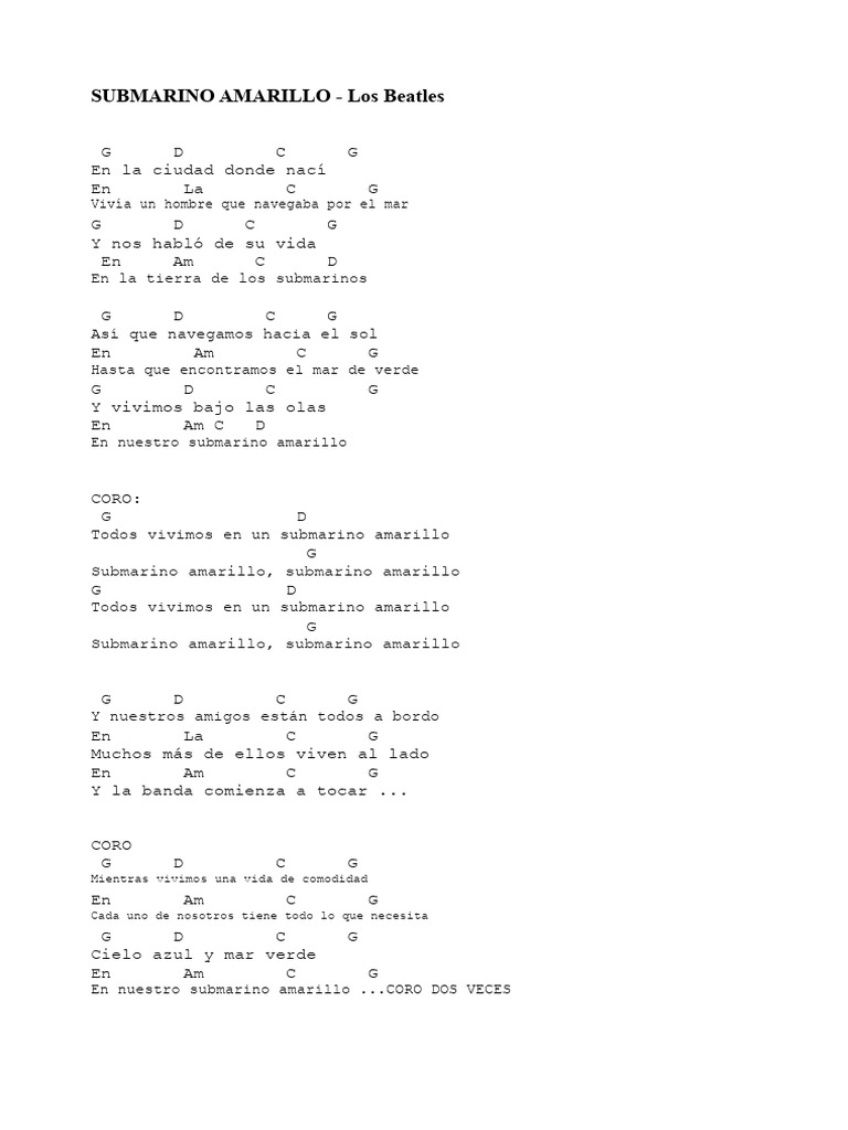 Submarino Amarillo: Letra de Los Beatles | PDF