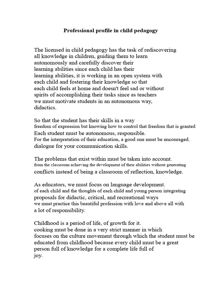 Child Pedagogy Professional Profile | PDF