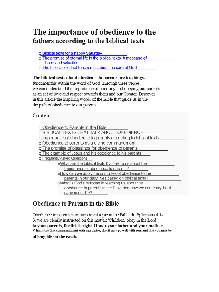 Biblical Teachings on Obeying Parents | PDF | Bible | Love