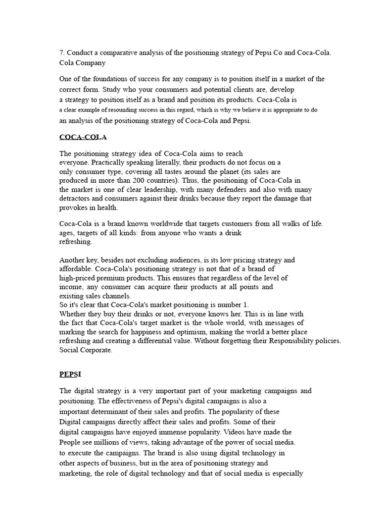 7. Positioning strategy | PDF | Coca Cola | Pepsi