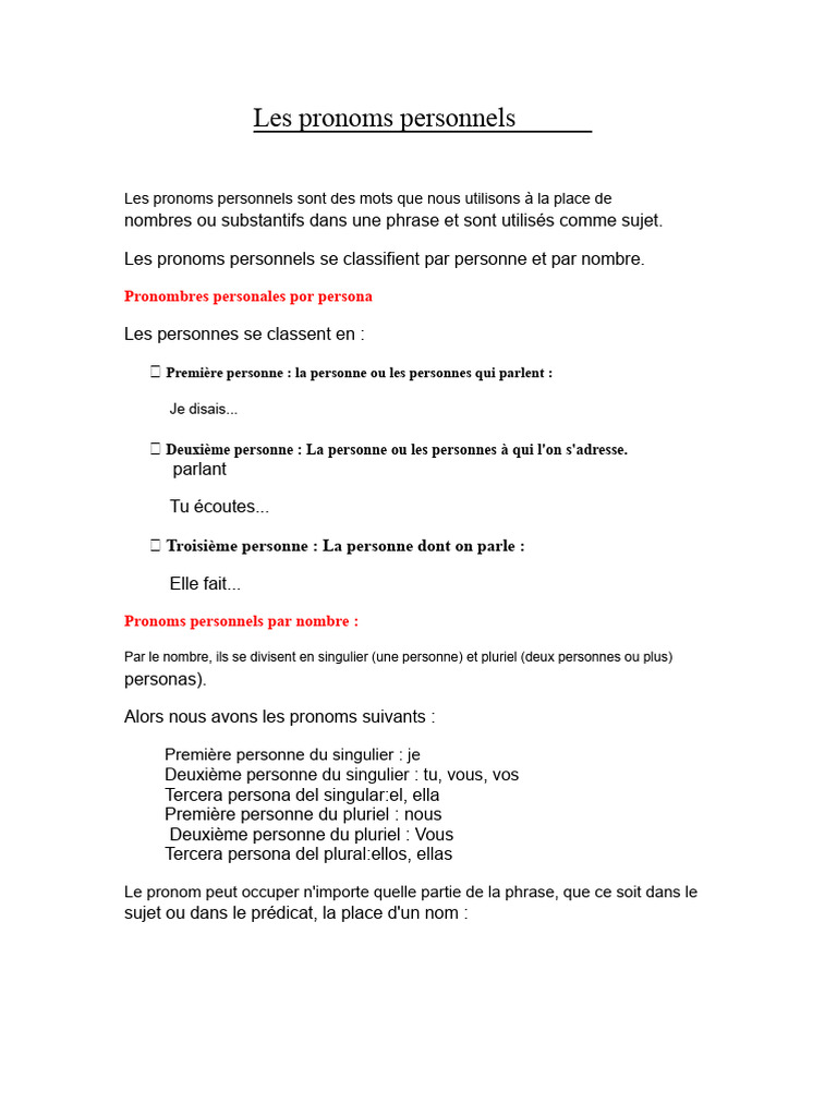 Comprendre les pronoms personnels | PDF | Nombre grammatical | Pronom