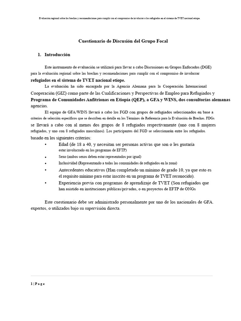 Cuestionario de Discusión Del Grupo Focal (24.01.2022) | PDF | Grupo de ...