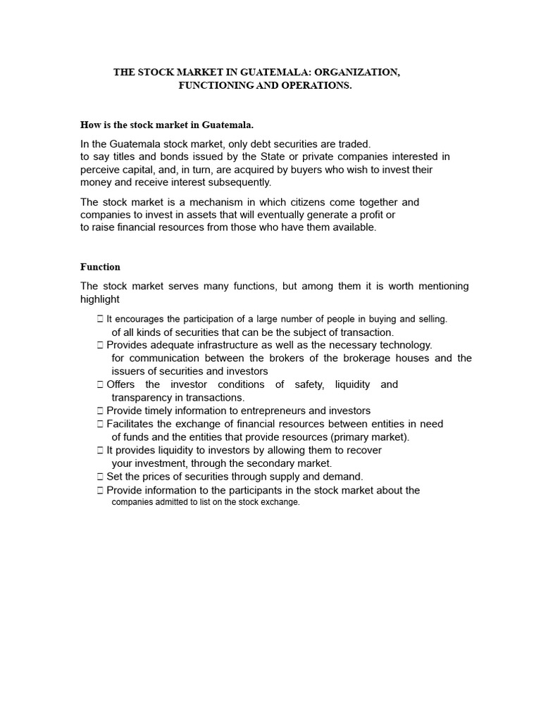 The Stock Market in Guatemala: Organization, Functioning and Operations | PDF | Stocks ...