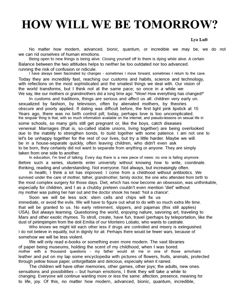 Text How We Will Be Tomorrow | PDF