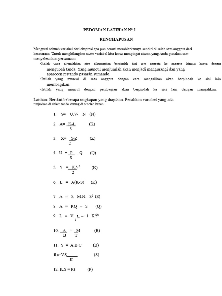Panduan Penghapusan Variabel Matematika | PDF