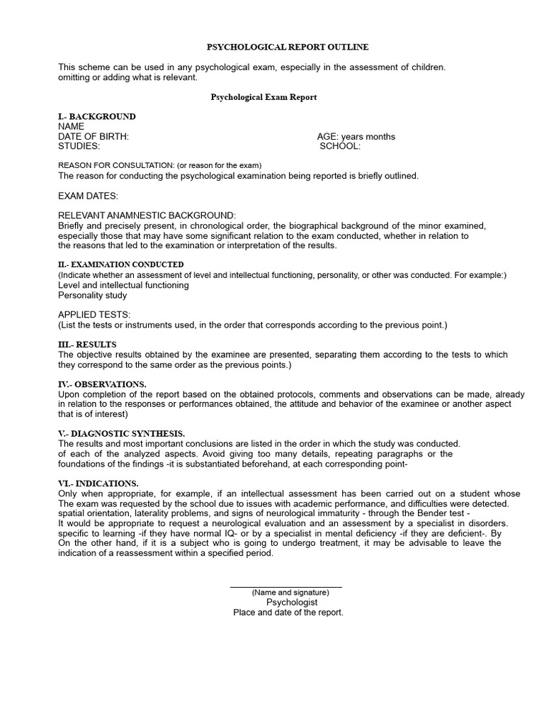 Guidelines For Psychological Report | PDF | Psychological Evaluation ...