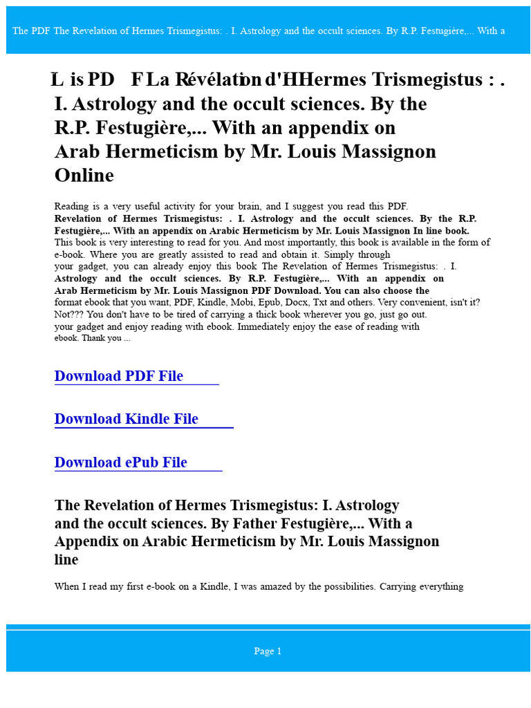 The Revelation of Hermes Trismegistus I Astrology and The Occult Sciences by R P Festugiere With ...