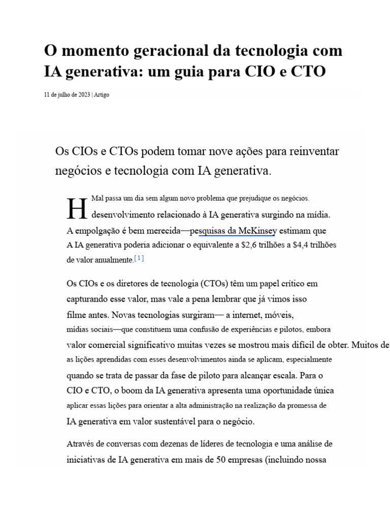 Oportunidades de IA Generativa para CIOs e CTOs | PDF | Inteligência ...