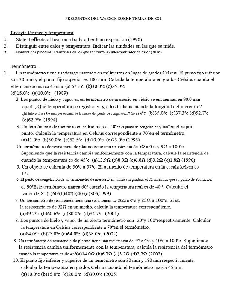 Preguntas Del Wassce Sobre Temas de SS1 | PDF | Termómetro | Temperatura