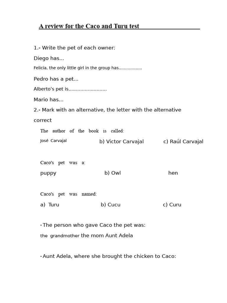 A Review For The Caco and Turu Test | PDF | Domesticated Animals ...