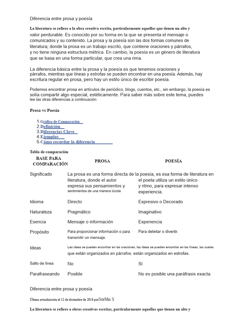 Diferencias entre prosa y poesía | PDF | Poesía | Prosa