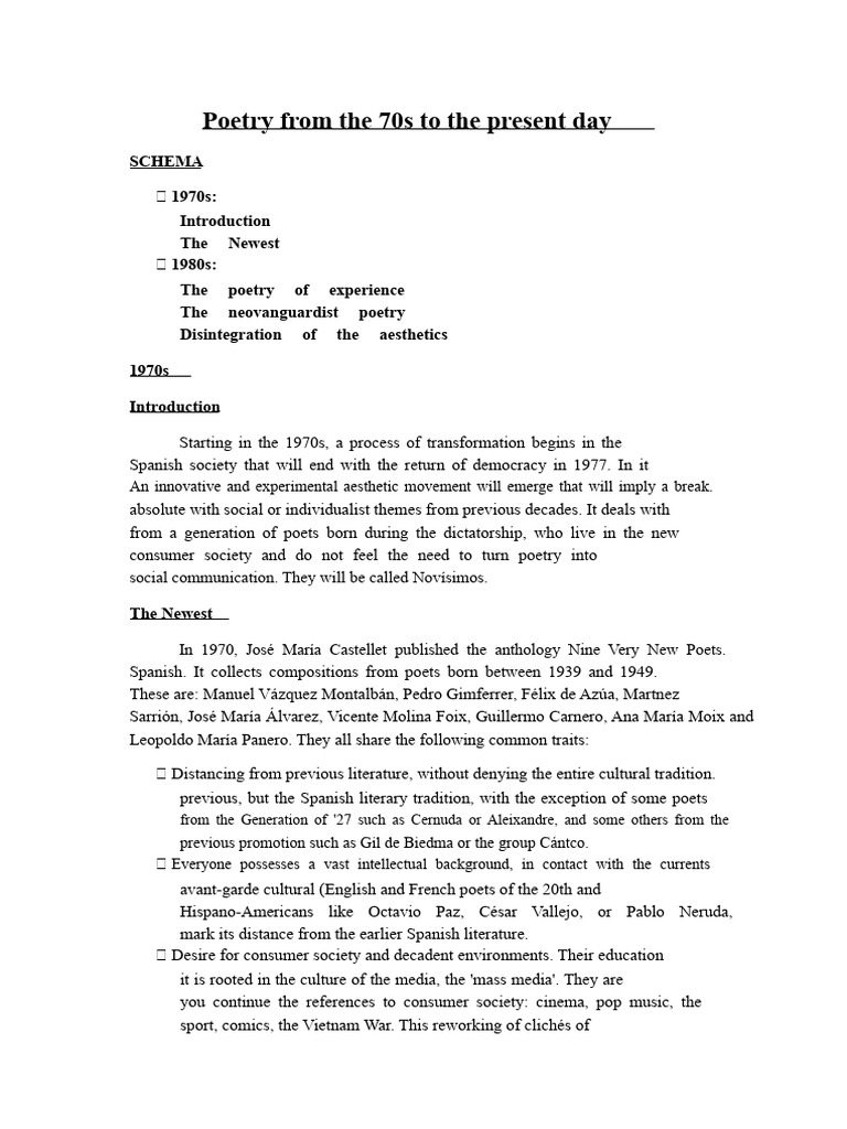 Poetry From the 1970s to the Present Day | PDF