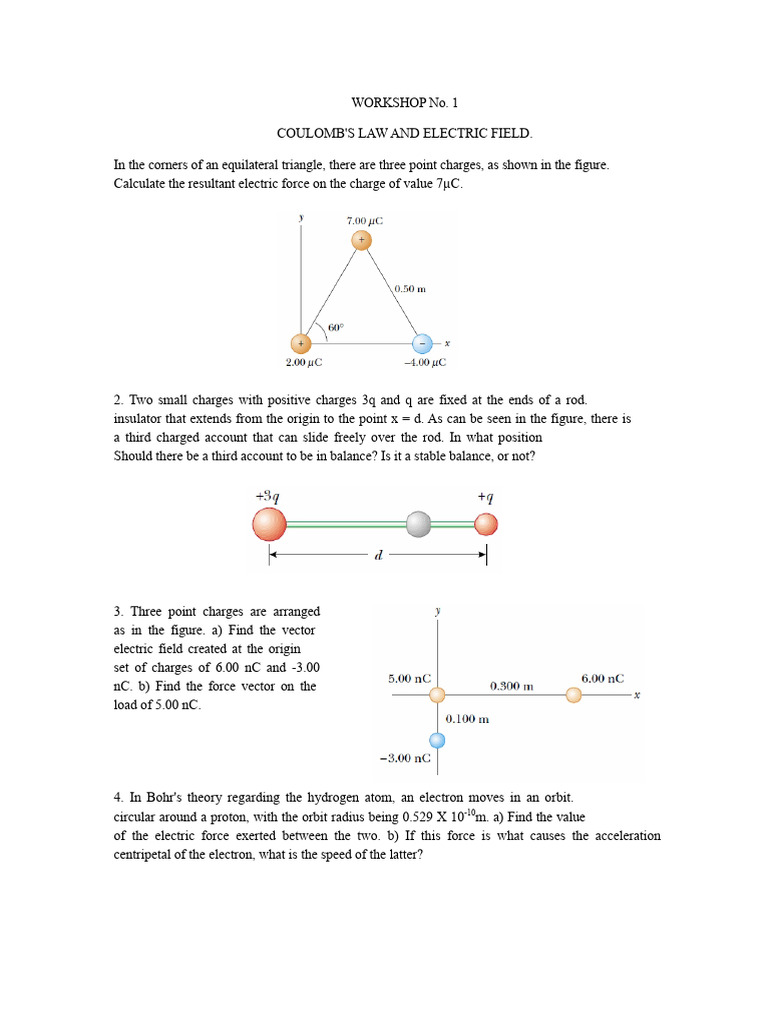 Coulomb's Law and Electric Field Problems | PDF | Force | Electron