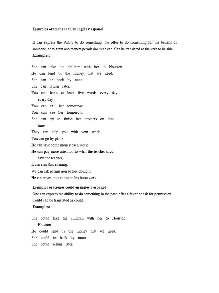 English-Spanish Sentences with Modals | PDF | Verb | English Language