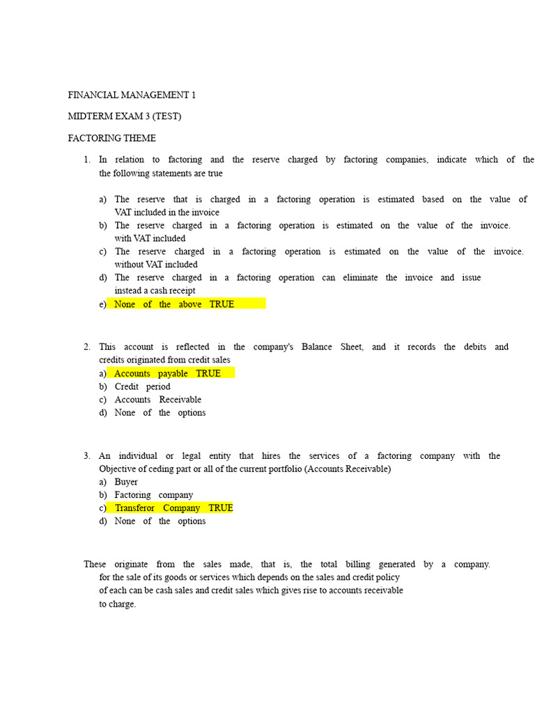 Partial 3 Topic Factoring EXAM | PDF | Factoring (Finance) | Invoice