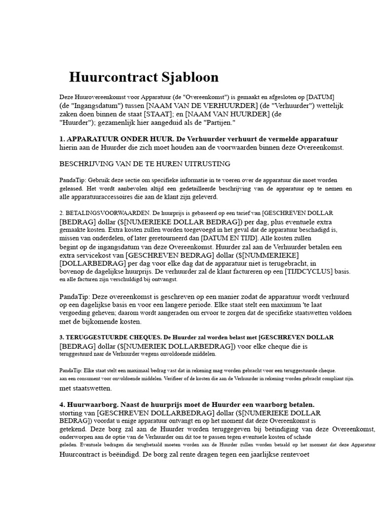 Huurcontract Sjabloon: 1. APPARATUUR ONDER HUUR. de Verhuurder Verhuurt ...