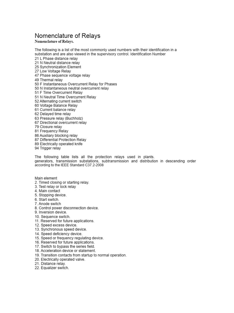 Relay Nomenclature.docx | PDF | Relay | Switch