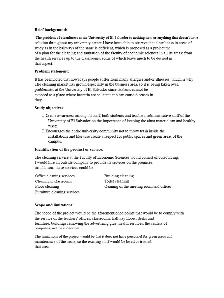 Cleaning Plan...Projects | PDF | Hygiene | Classroom