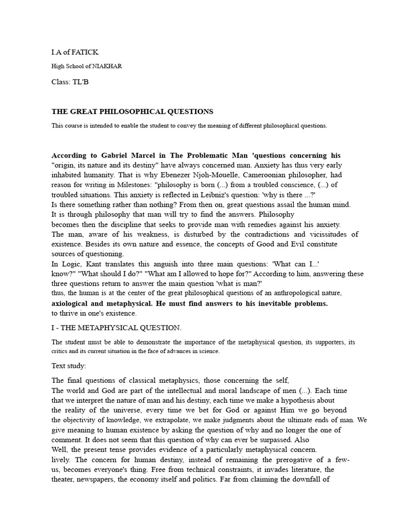 THE GREAT QUESTIONS | PDF | Metaphysics | Science