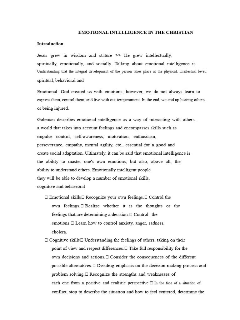 Christian Perspectives on Emotional Intelligence | PDF | Emotions ...