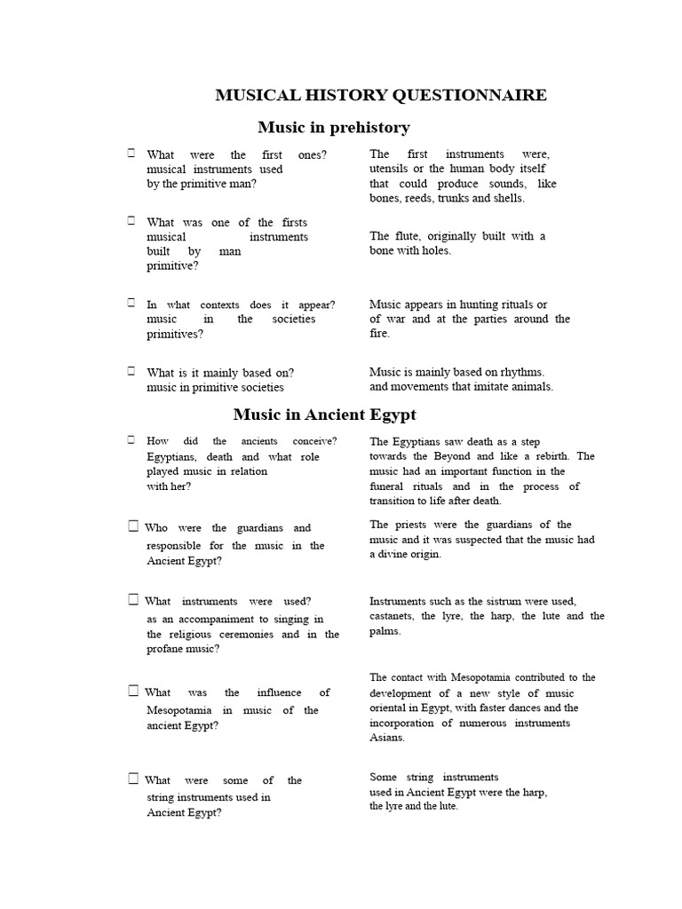 Musical History Questionnaire | PDF | Musical Instruments | Musicology