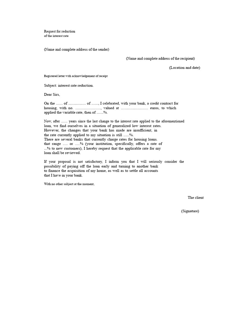 Request for Interest Rate Reduction | PDF