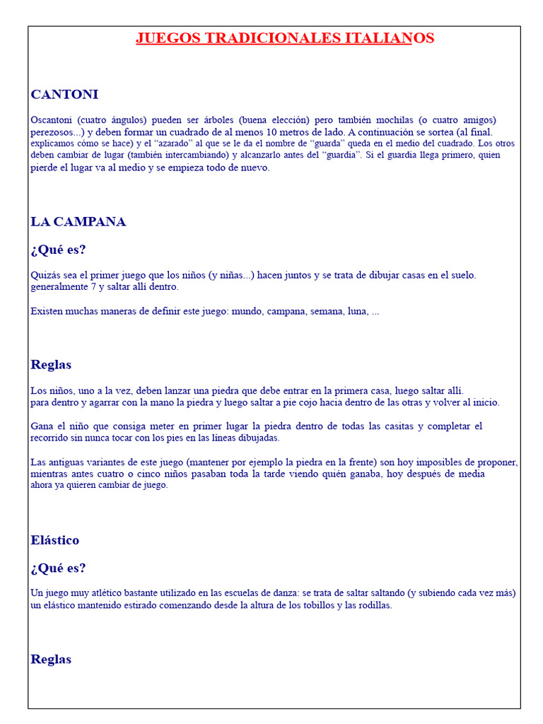 Juegos Tradicionales de Italia | PDF | Bailes