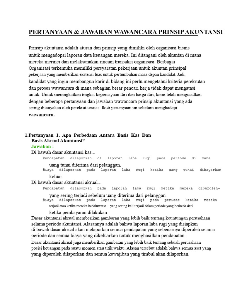 Pertanyaan & Jawaban Wawancara Prinsip Akuntansi | PDF
