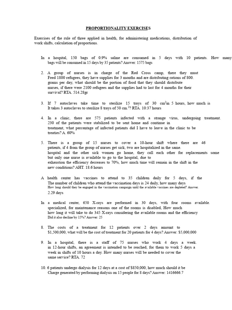 Exercises of Proportionality Applied in Health PDF | PDF | Hospital | Nursing
