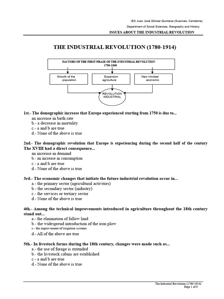 Industrial Revolution Test | PDF | Industrial Revolution | Liberalism