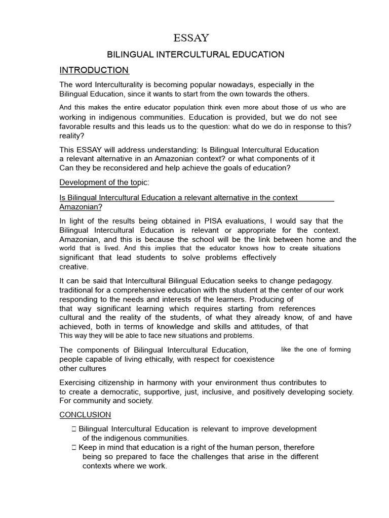 Essay On Bilingual Intercultural Education | PDF | Learning ...