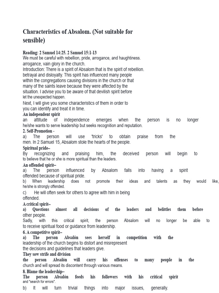 Characteristics of Absalom | PDF | Religious Belief And Doctrine