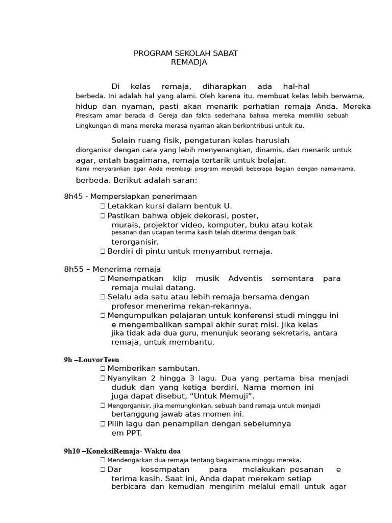 Program Sekolah Sabat Remaja | PDF