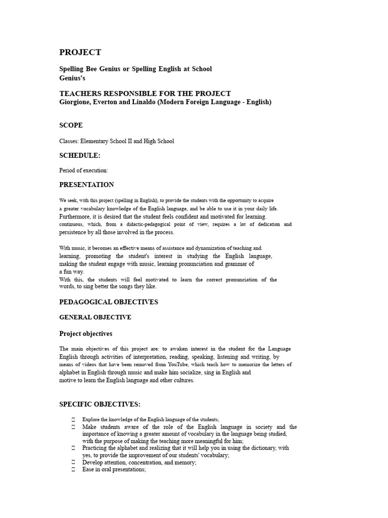Spelling Project in English | PDF | English Language | Vocabulary