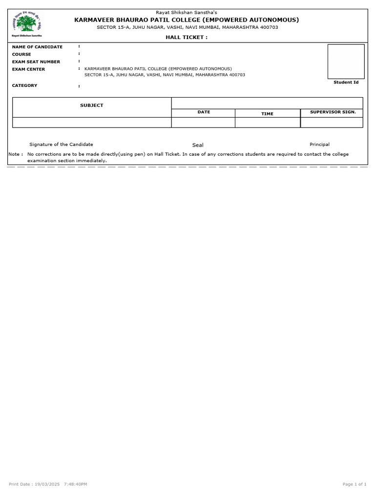Karmaveer Bhurao Patil College Hall Ticket | PDF