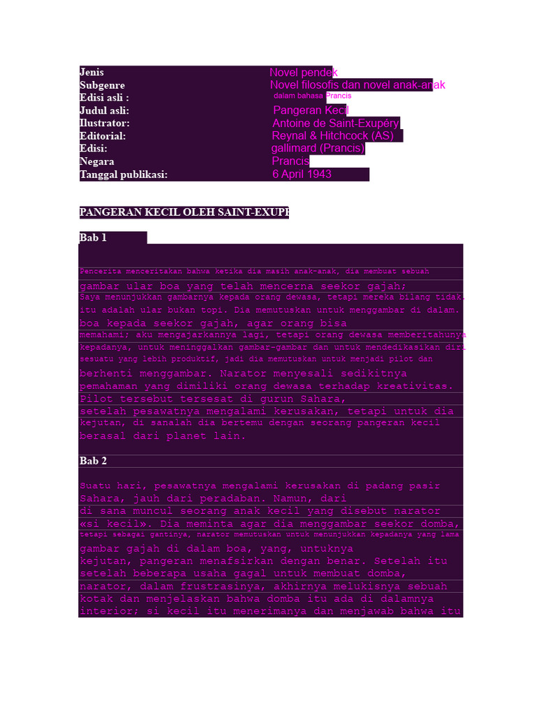 Pangeran Kecil - Ringkasan | PDF