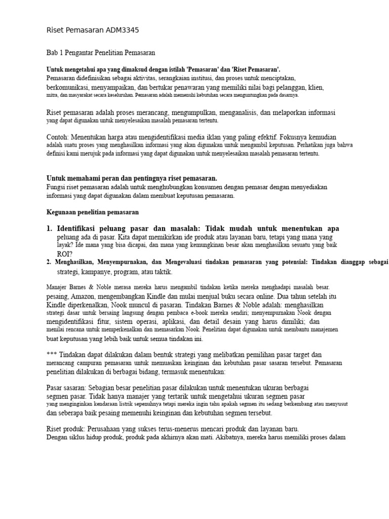 Catatan Riset Pemasaran | PDF
